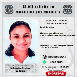 Desaparecida Limón: Estefany Vanesa Corrales Fallas