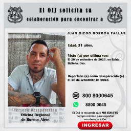 Desaparecido OIJ Buenos Aires: JUAN DIEGO BORBÓN FALLAS