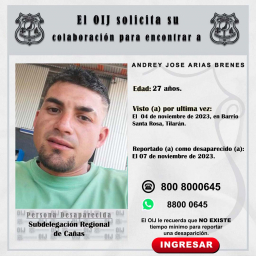 Desaparecido OIJ Cañas: ANDREY JOSE ARIAS BRENES